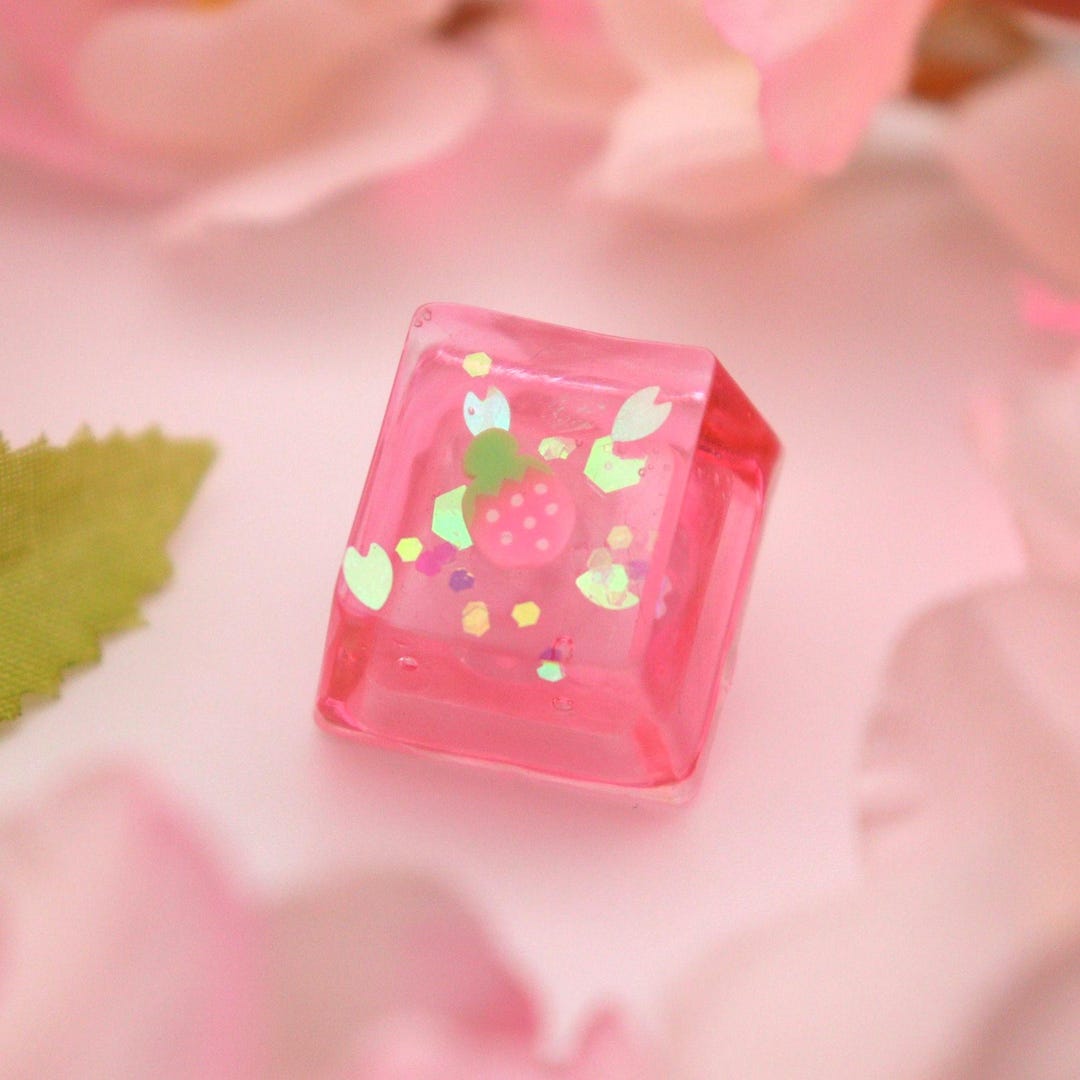 Strawberry Sakura Glitter Resin Keycap: Handmade Escape Key - Etsy