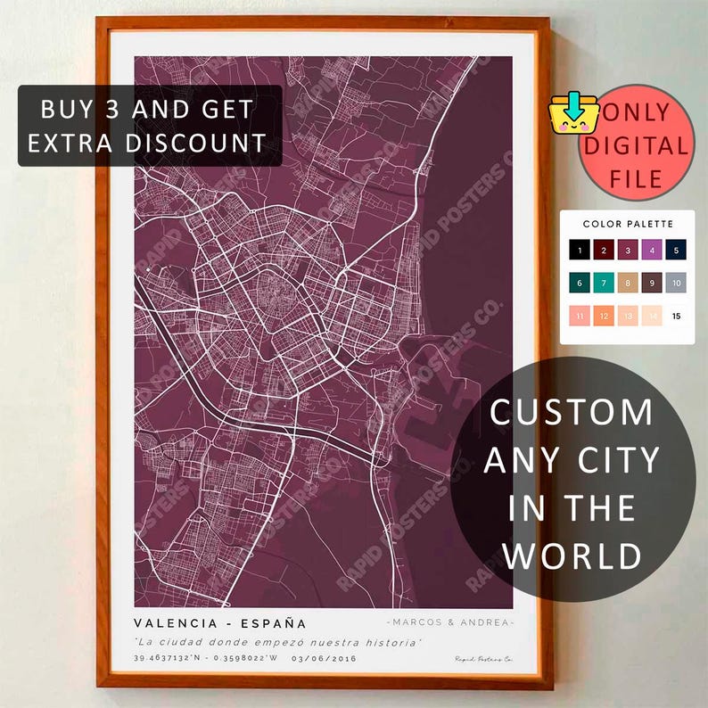 Customized City Map of Valencia, Spain | Digital Printable Streets ...