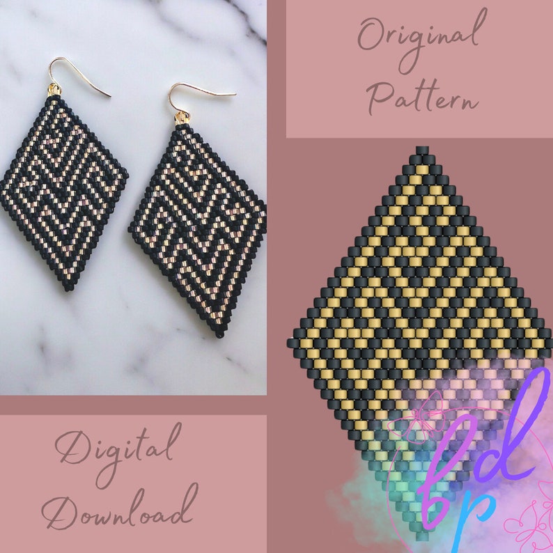 Beaded Earring Pattern - Diamond Maze - Brick Stitch Pattern - Etsy