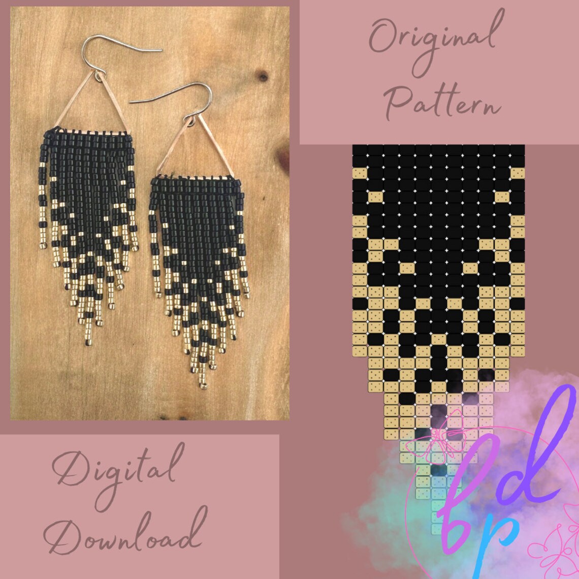 Beaded Earring Pattern Two Color Fade Triangle Fringe With Attachment ...