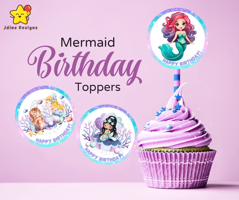 Mermaid Cupcake Topper, Printable Cupcake Topper, Digital Toppers ...
