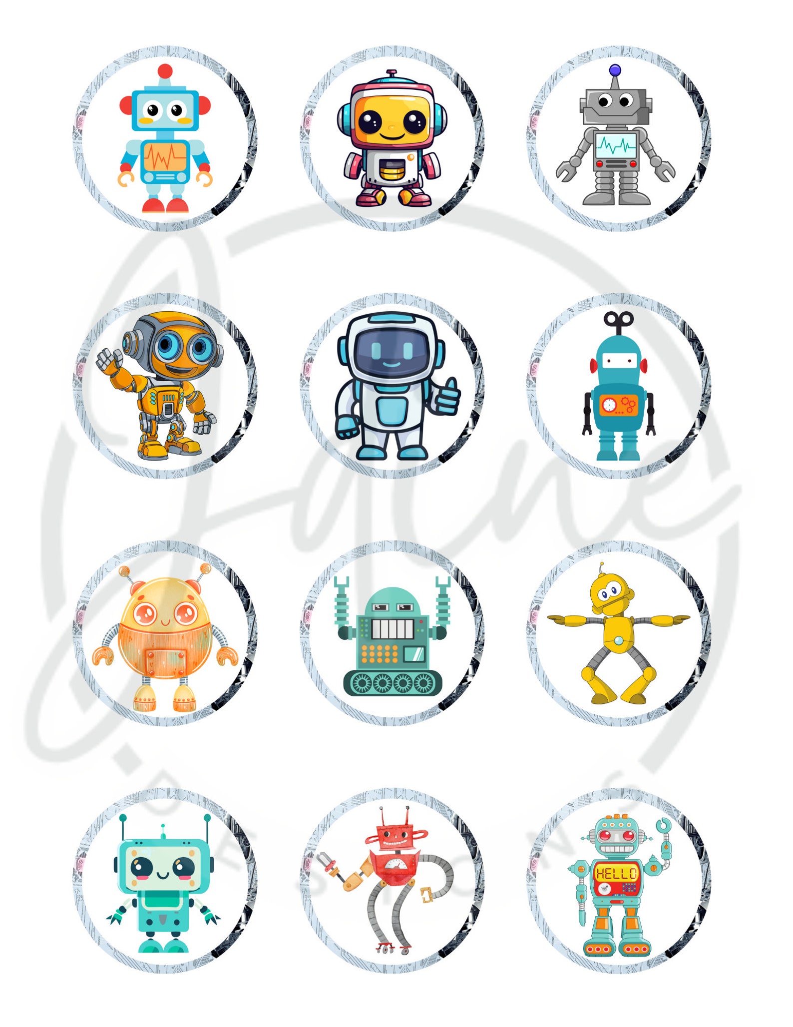 Robot Cupcake Toppers, Printable Robot Cupcake Toppers, Digital Robot ...