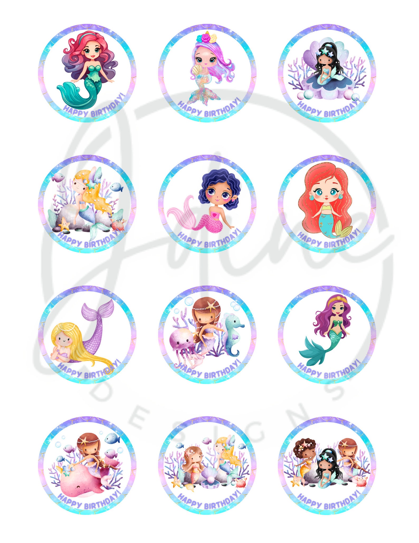 Mermaid Cupcake Topper, Printable Cupcake Topper, Digital Toppers ...