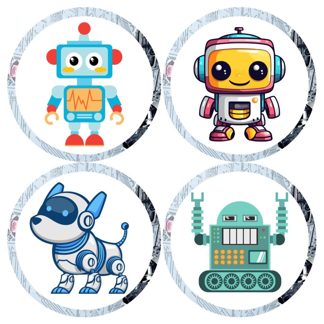 Robot Cupcake Toppers, Printable Robot Cupcake Toppers, Digital Robot ...