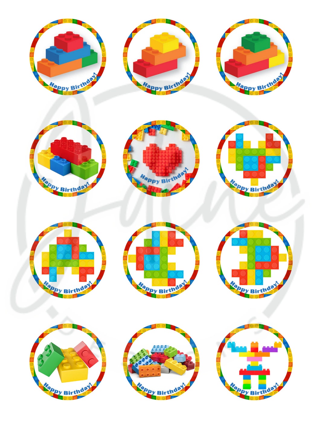 Printable Building Blocks Cupcake Topper, Digital Cake Toppper, 12 Pcs ...