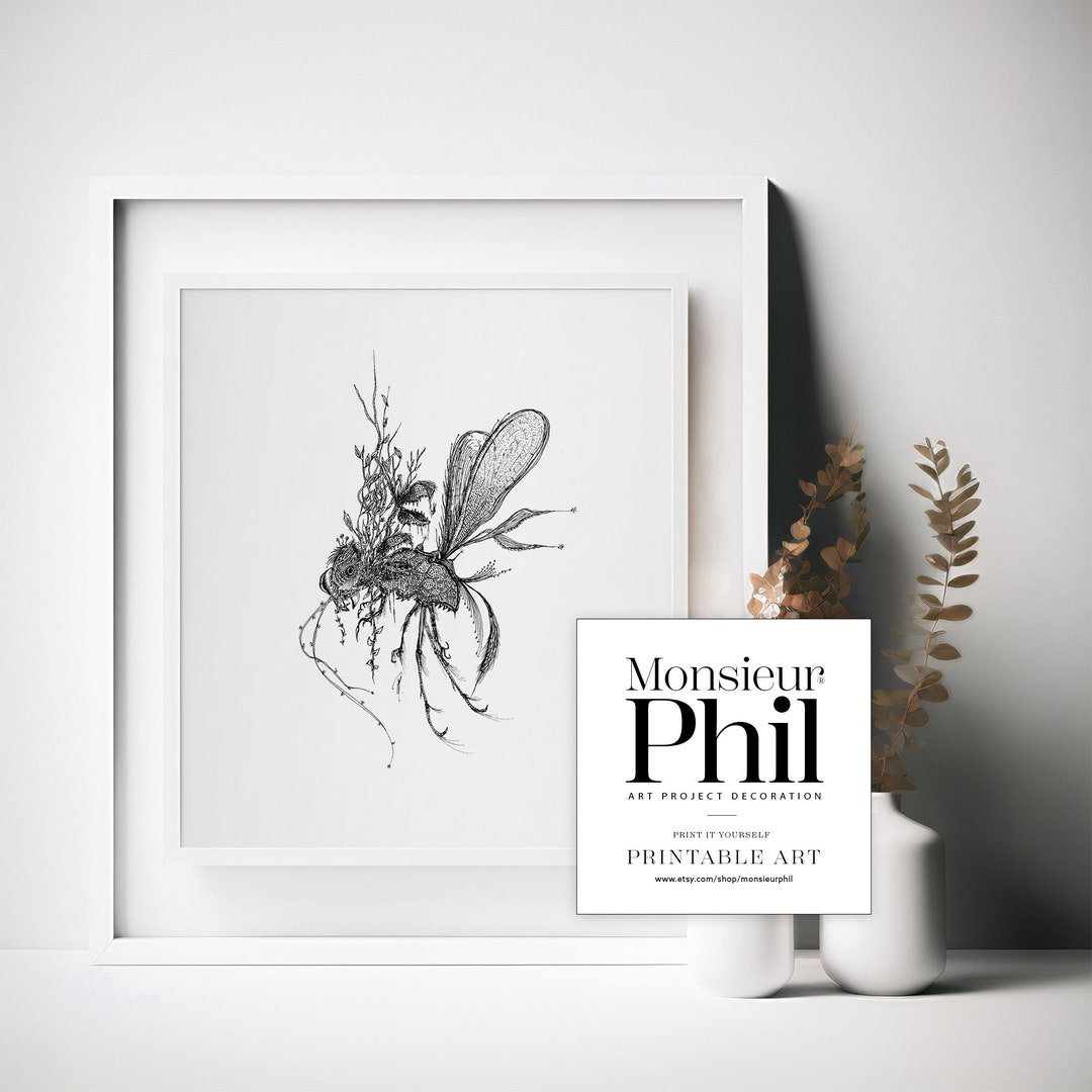 Black Ink Art, Printable Chimera Style Drawing, Shapes Blend Into the ...