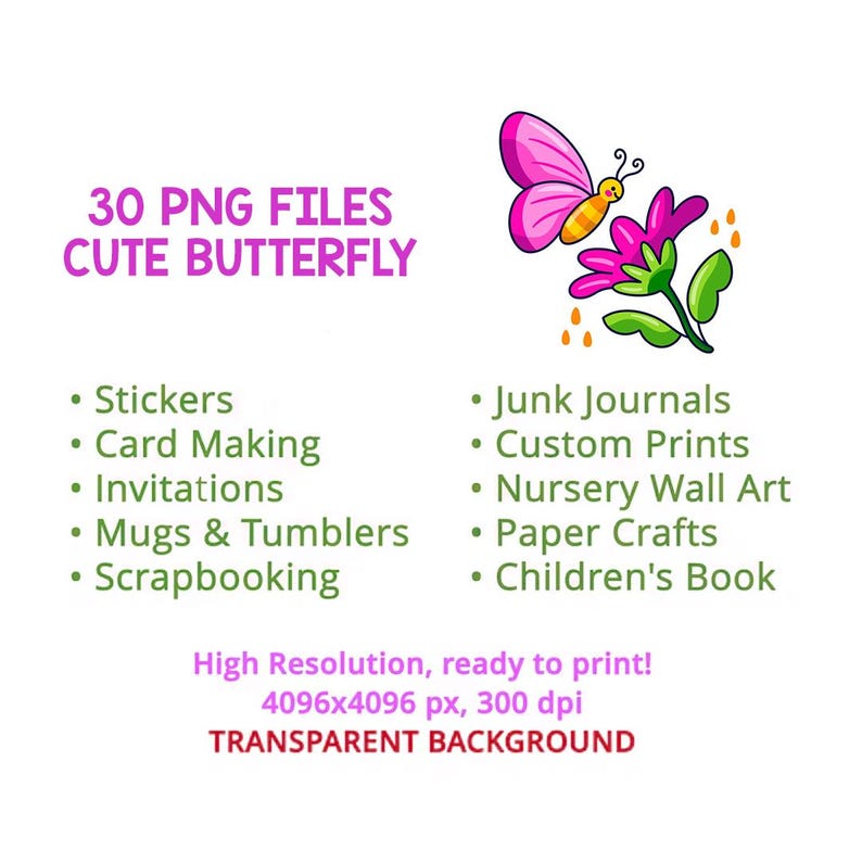 30 Cute Butterfly Clipart Bundle, Butterfly PNG Graphics | Funny ...