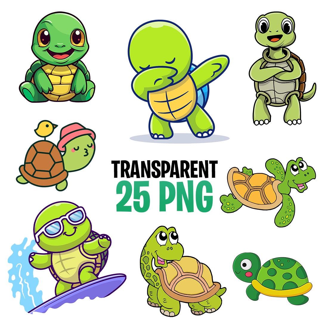 25 PNG Set 1 Cute Turtle Clipart Bundle, Turtle Graphics Designs ...