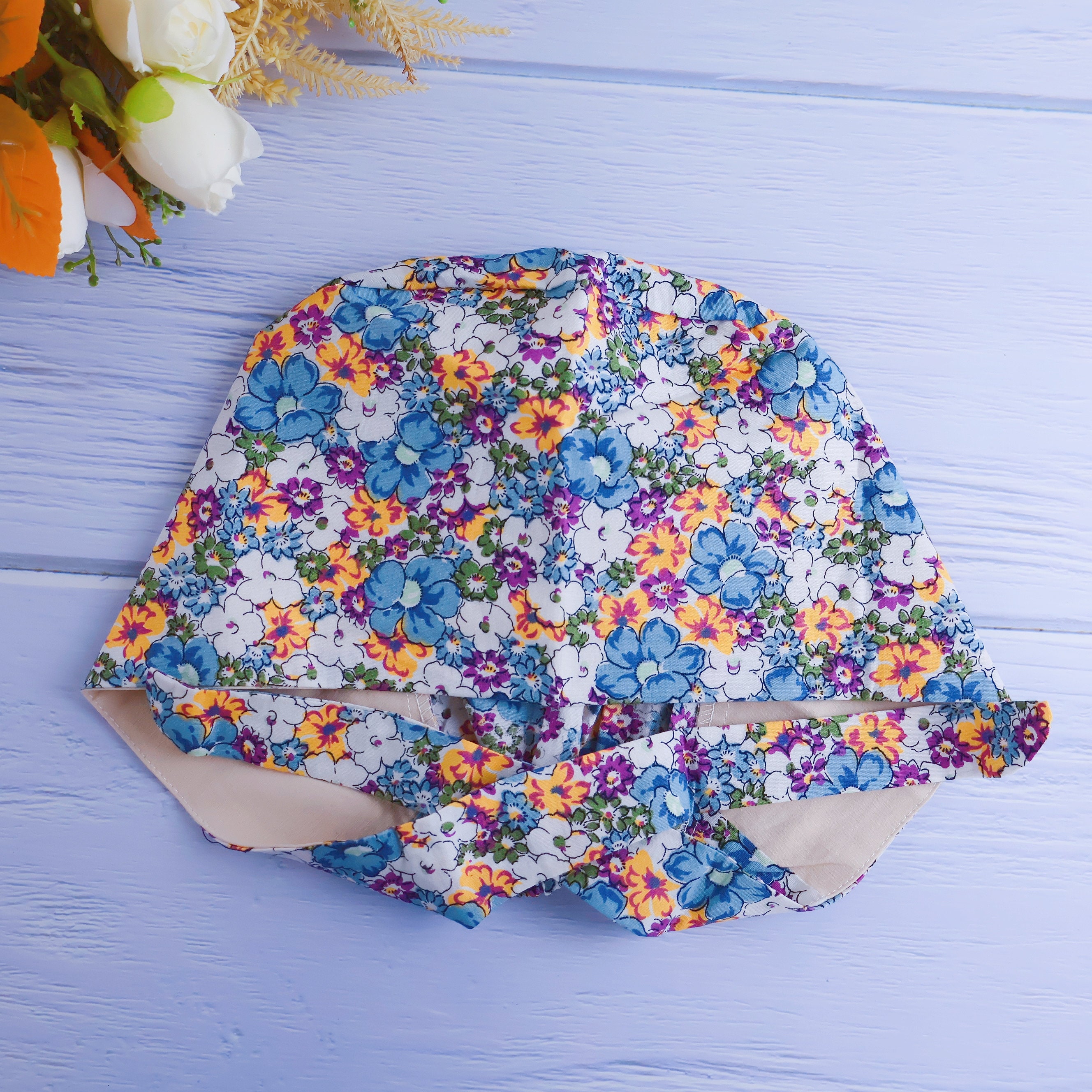Ortho Scrub Cap, Satin Floral Design, Pure Cotton Anesthesia Cap With ...