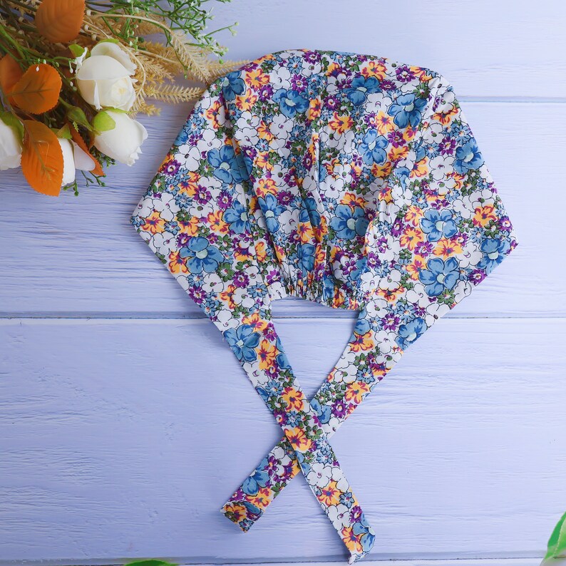 Ortho Scrub Cap, Satin Floral Design, Pure Cotton Anesthesia Cap With ...