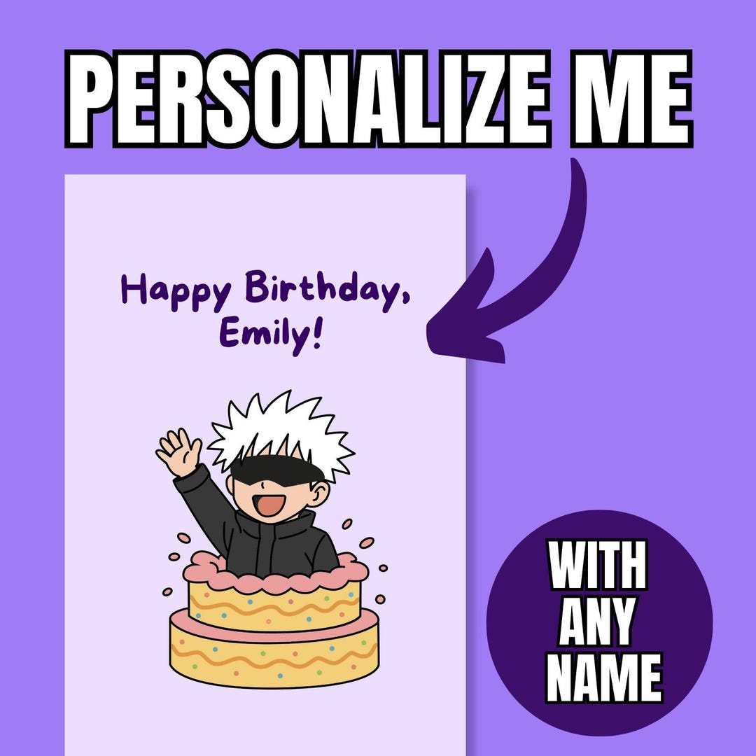 Gojo Satoru Birthday Card Anime – Custom Name Card for Jujutsu Kaisen ...