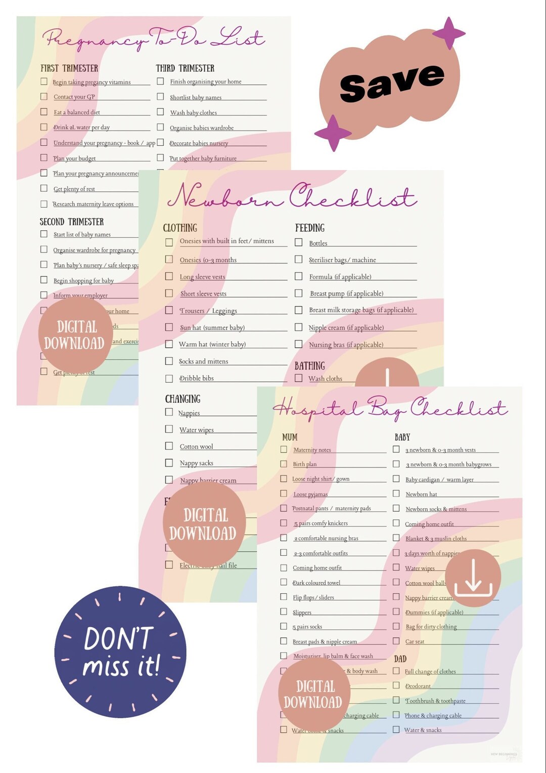 Baby Essentials Bundle Checklists Newborn, Pregnancy & Hospital ...