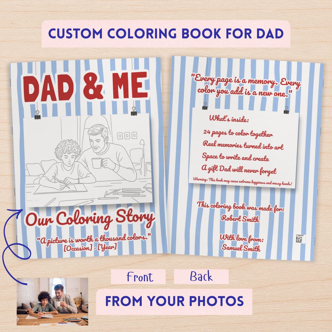 Custom Dad Coloring Book From Photos Custom Daddy Coloring Pages ...