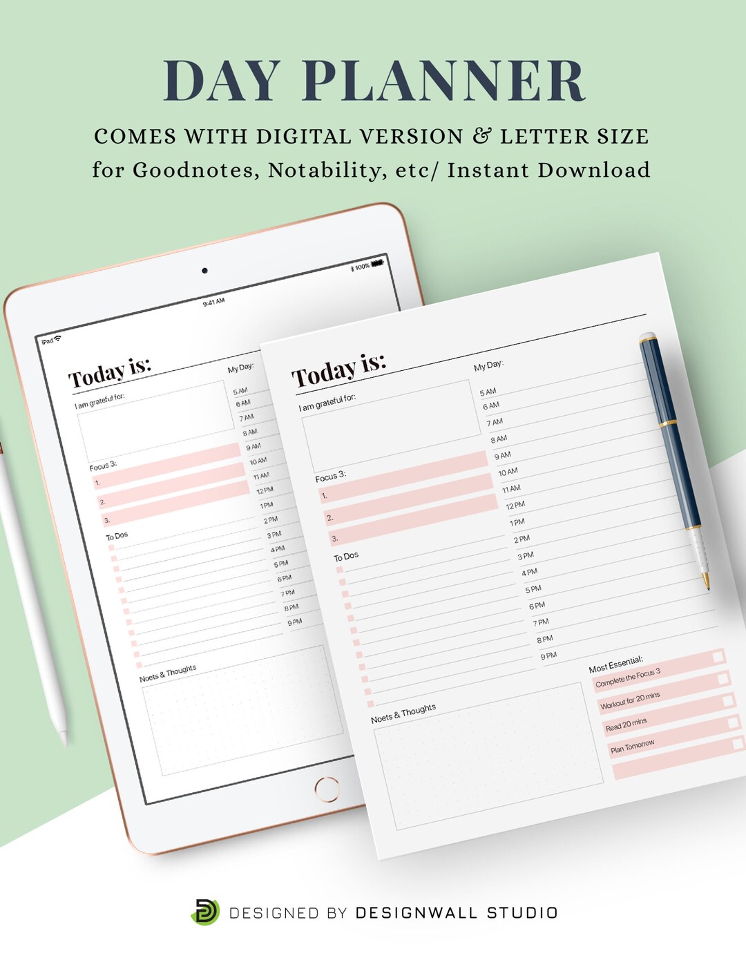 Minimalist Day Planner Printable Daily Agenda Week Organizer ...
