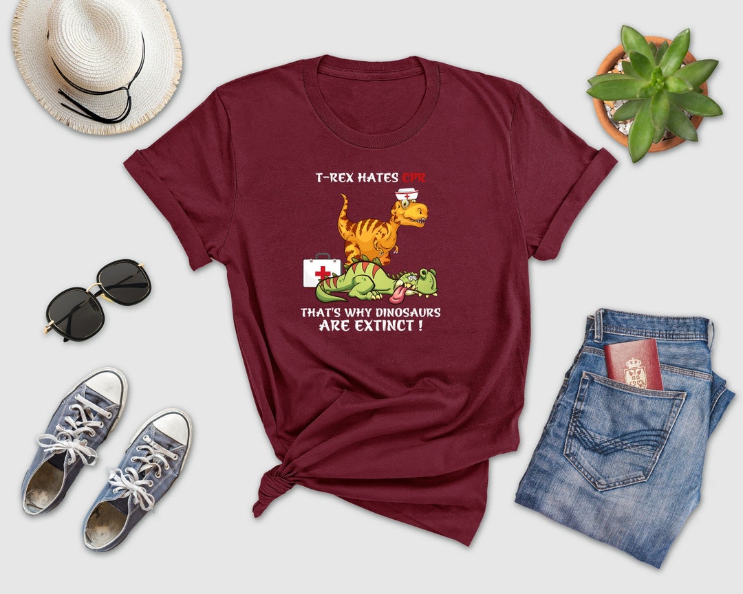 T-rex Hates CPR Shirt, Dinosaur Shirt, Nurse Shirt, Funny Dinosaur Tee ...