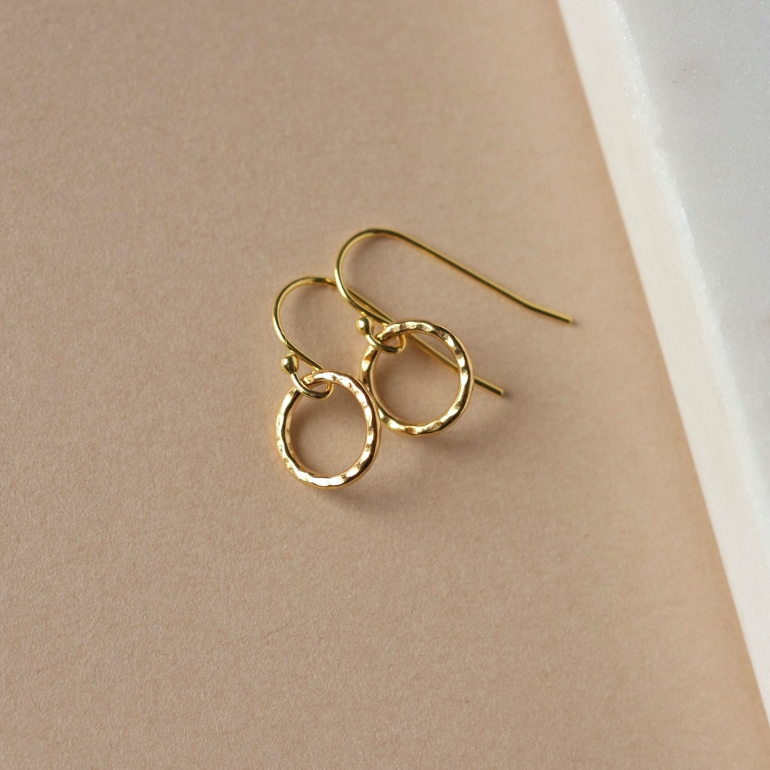 Small Gold Circle Earrings, Round Hammered Earrings, Minimalist ...
