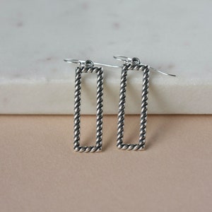 Long Sterling Silver Rectangle Earrings, Geometric Statement Earrings ...