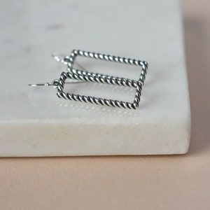 Long Sterling Silver Rectangle Earrings, Geometric Statement Earrings ...