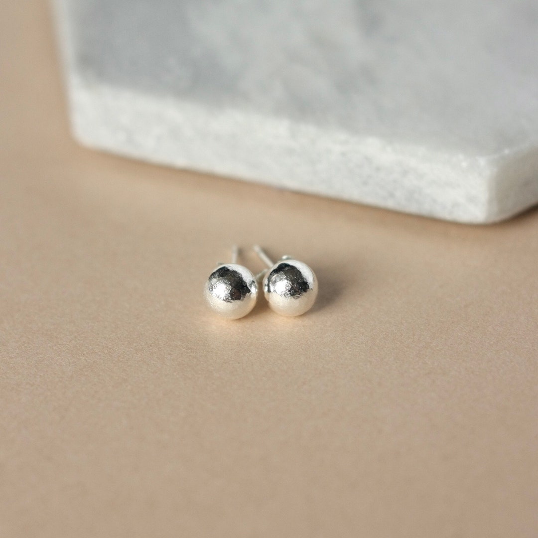 Sterling Silver Ball Stud Earrings, Small Round Studs, Simple Everyday Jewelry, Dainty Geometric ...