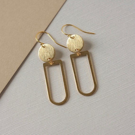 Big Gold Statement Earrings Modern Brass Jewelry Geometric Dangle Earrings Shiny Brass Jewelry Holiday Gift Women Trendy Gold Jewelry Etsy