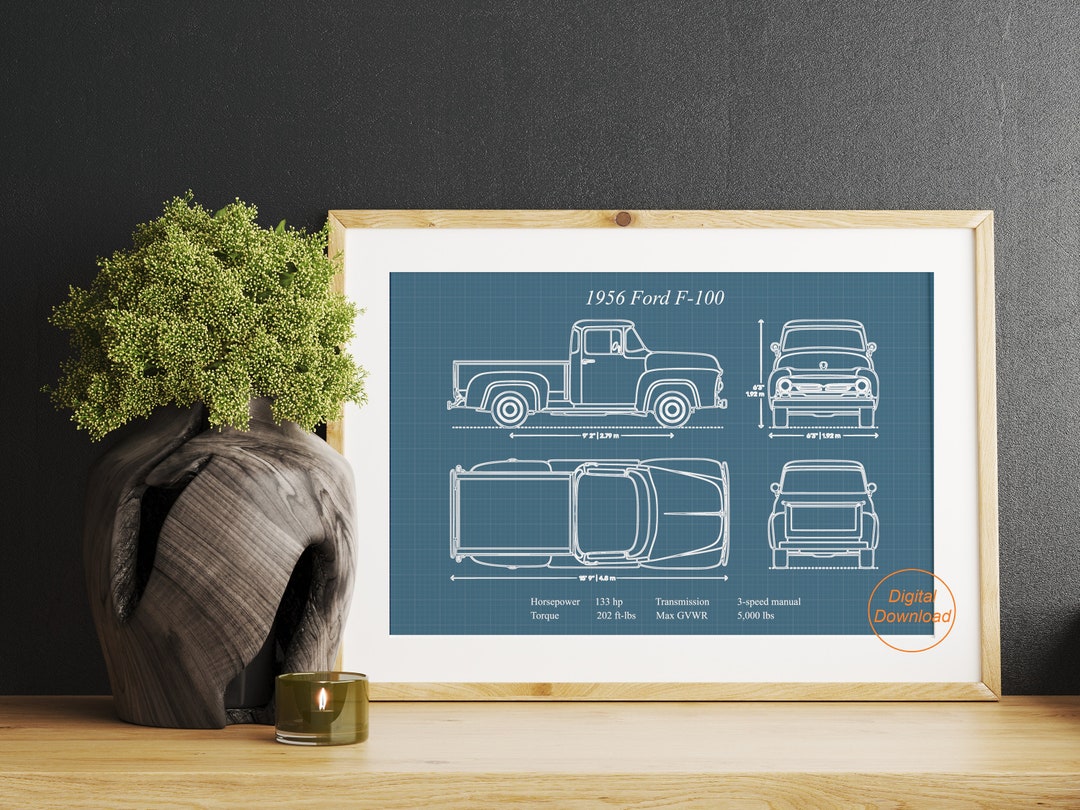 Vintage 1956 Ford F-100 Blueprint Wall Art - Etsy