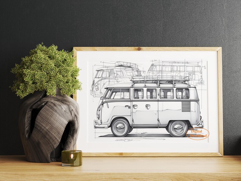 A Set of Four 1960 VW Minibus Blueprint-style Prints - Etsy