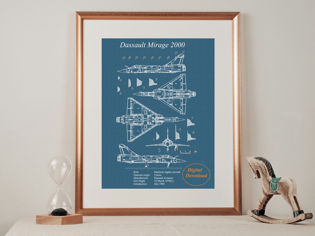 Detailed Detailed Dassault Mirage 2000 Blueprint Print - Aviation Decor ...