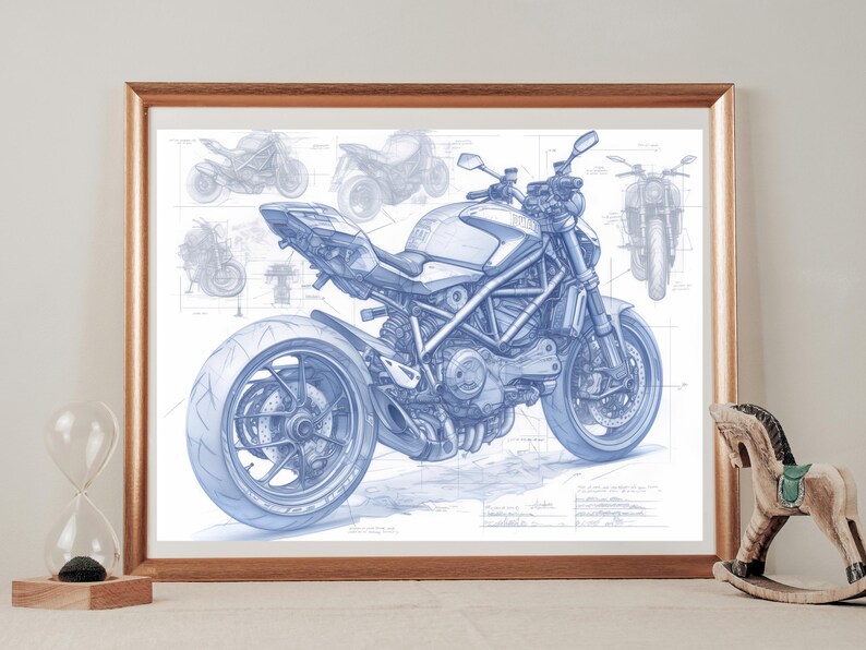Retro 1993 Ducati Monster Blueprint Wall Art - Set of Four Prints - Etsy