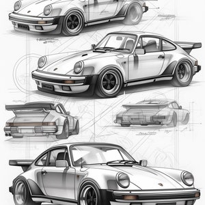 A Set of Four 1974 Porsche_911 Blueprint Style Prints - Etsy