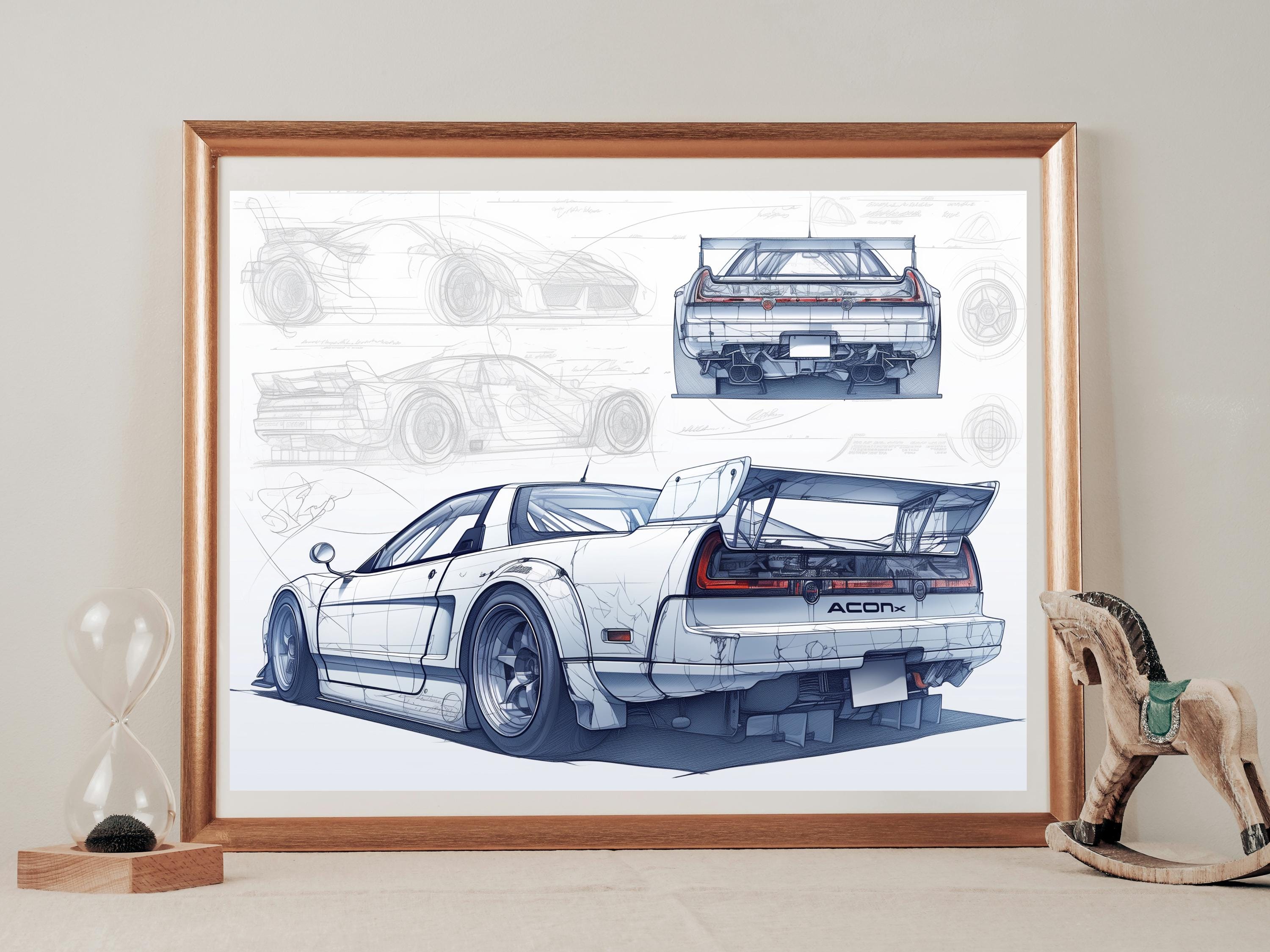 A Set of Four 1990 Acura Nsx Blueprint-style Prints - Etsy