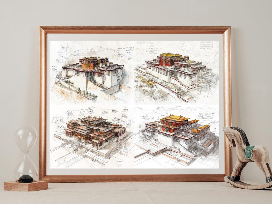 A Set of Four Potala Palace, Lhasa Blueprint-style Design Prints - Etsy