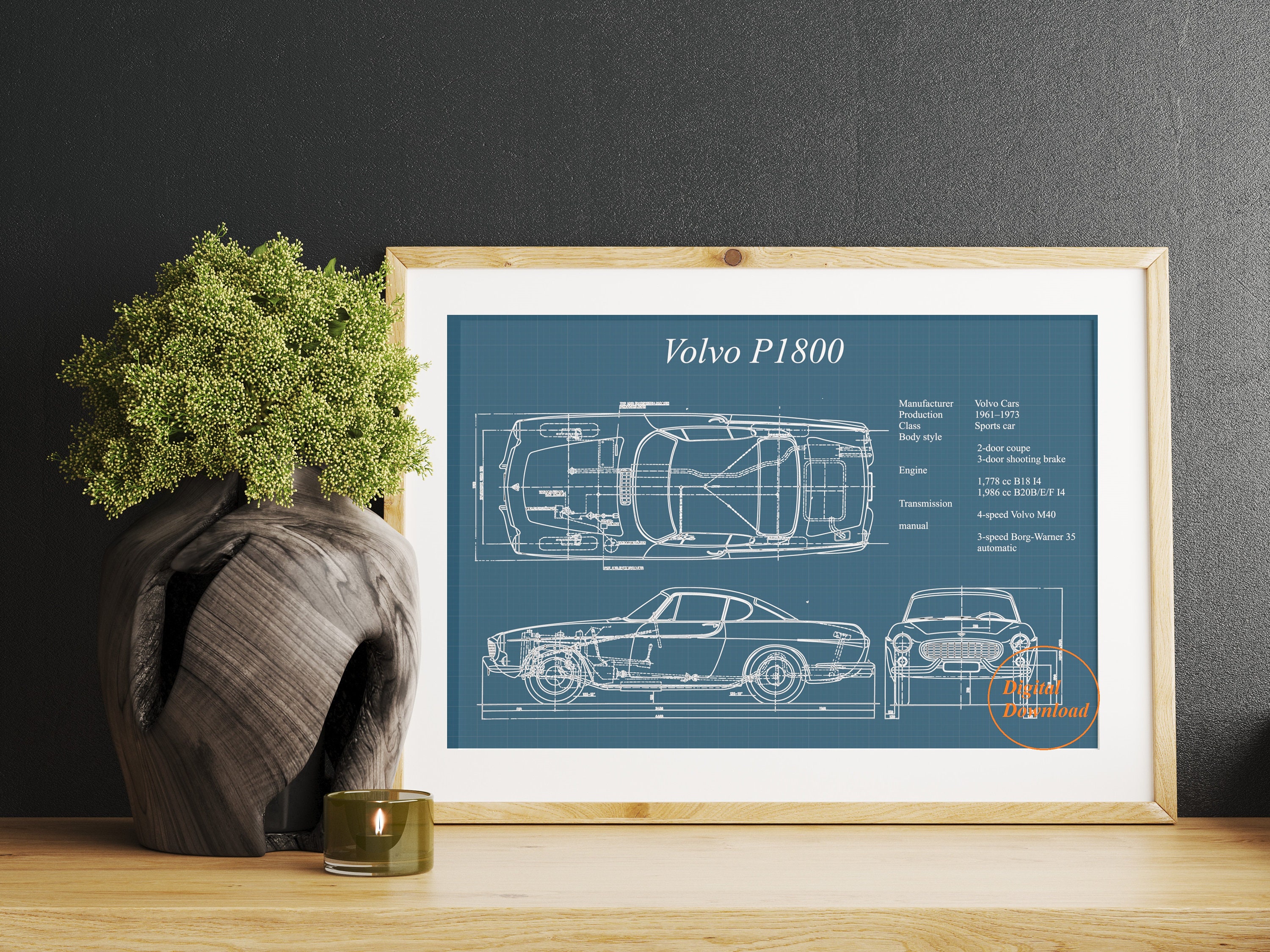 VOLVO P1800 Blueprint - Etsy
