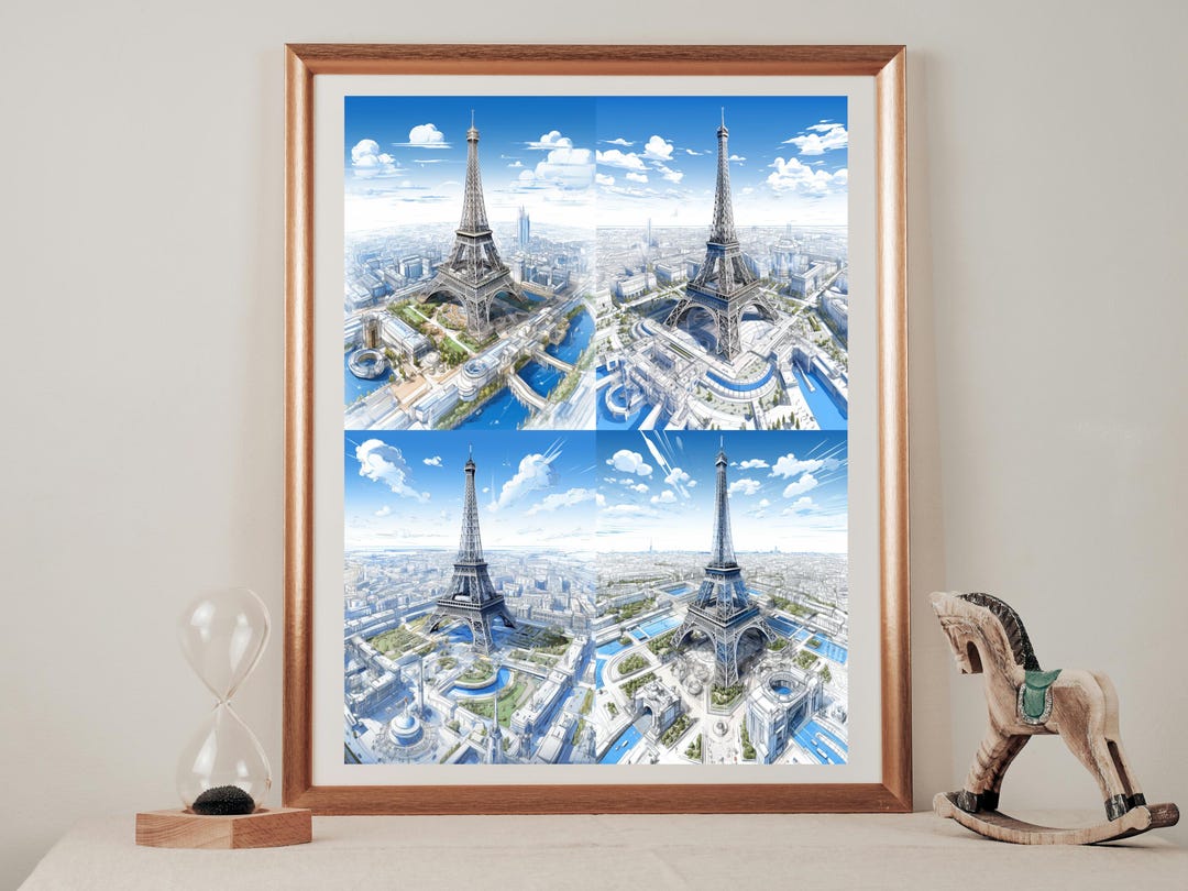 A Set of Four Eiffel Tower Paris, France, Blueprint-style Design Prints ...