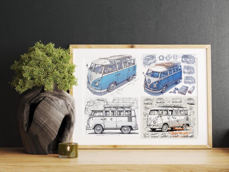 A Set of Four 1960 VW Minibus Blueprint-style Prints - Etsy