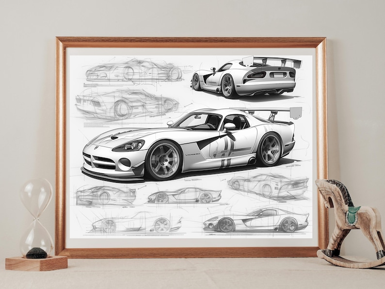 A Set of Four 1990 Dodge V10 Viper GTS Blueprint-style Prints - Etsy