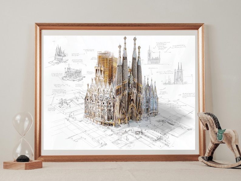 Sagrada Familia Art Prints - Set of 4 Blueprint Style Designs - Etsy
