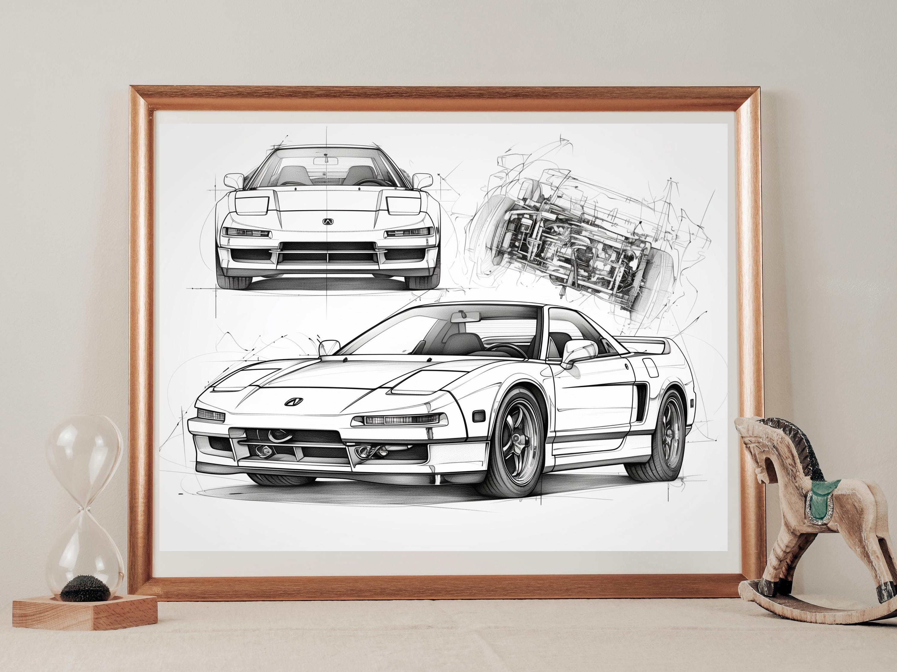 A Set of Four 1990 Acura Nsx Blueprint-style Prints - Etsy