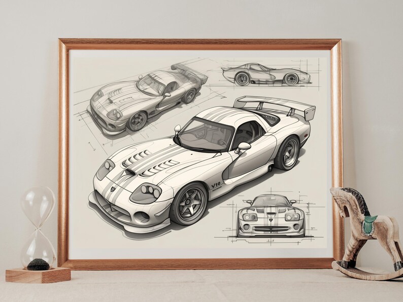 A Set of Four 1990 Dodge V10 Viper GTS Blueprint-style Prints - Etsy