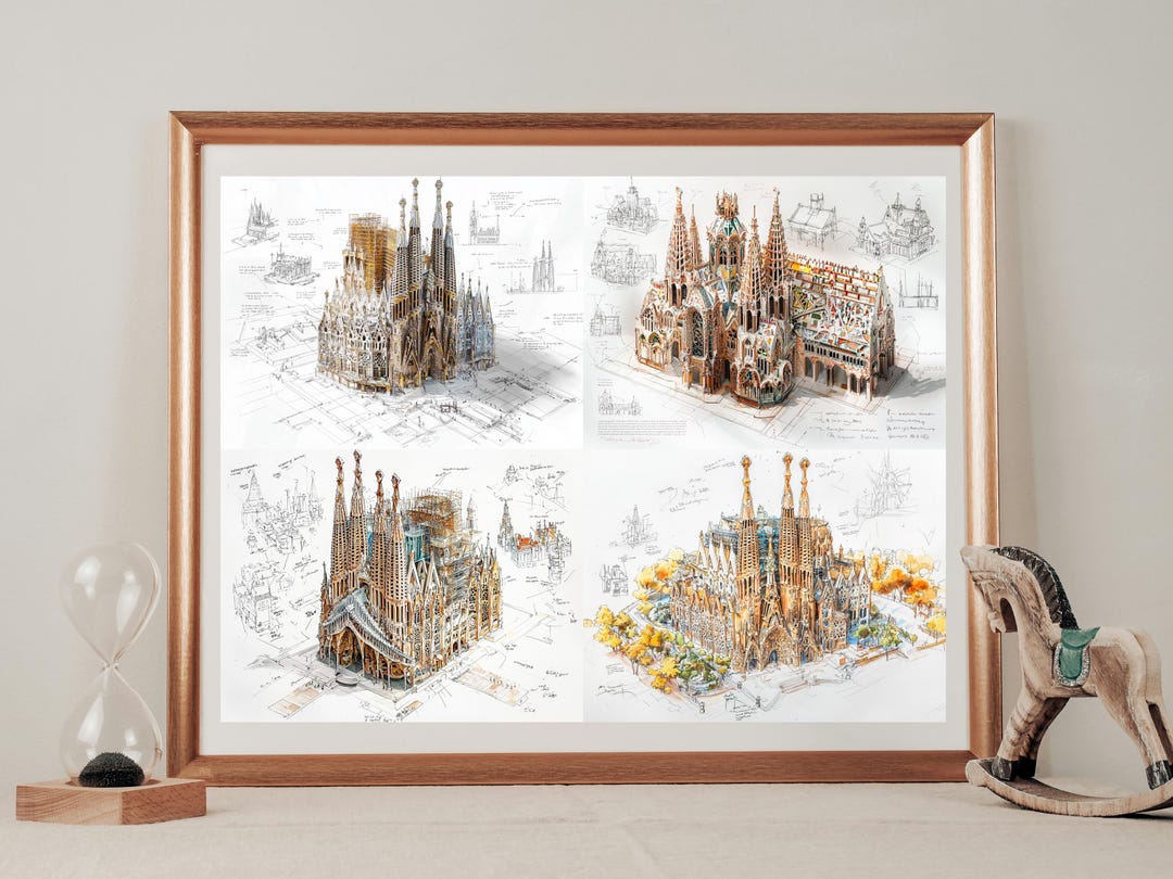 Sagrada Familia Art Prints - Set of 4 Blueprint Style Designs - Etsy