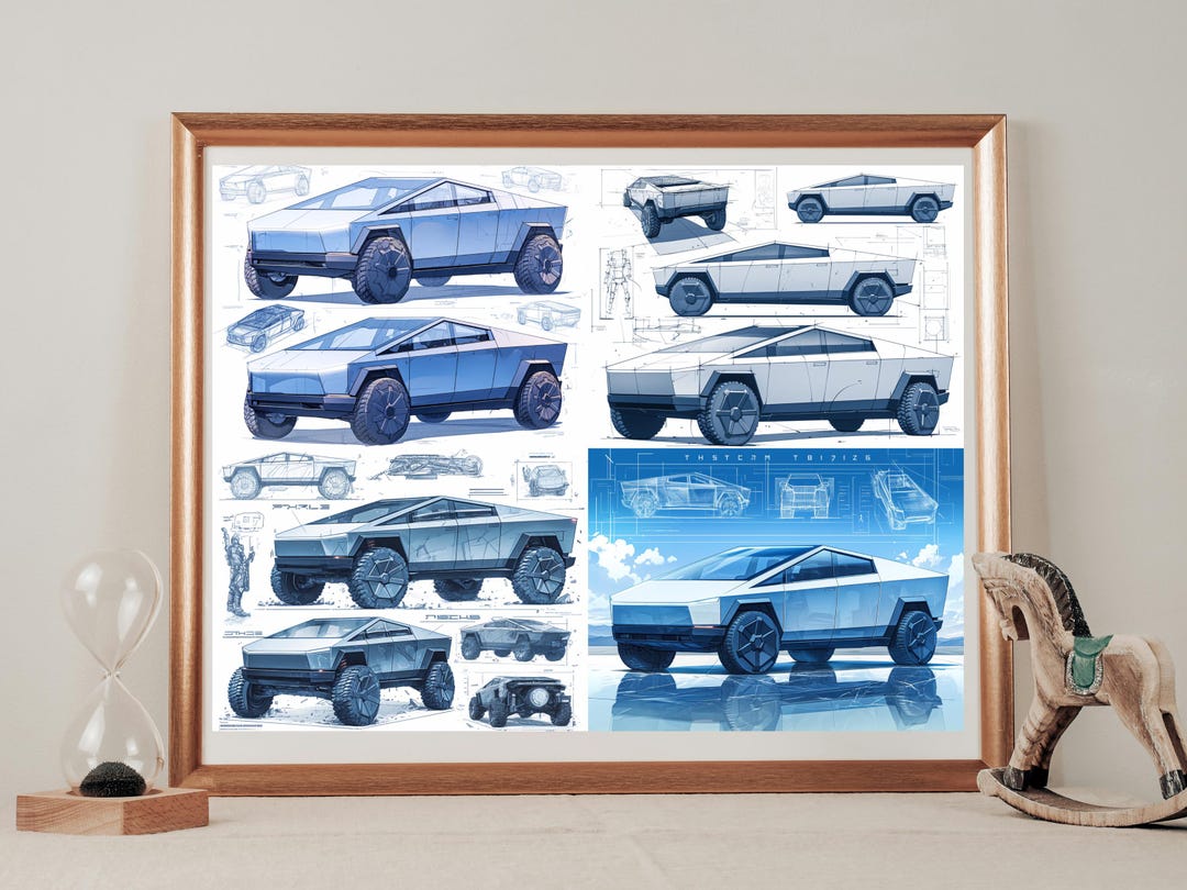 Tesla Cybertruck Blueprint Prints - Set of 4 Modern Wall Art - Etsy