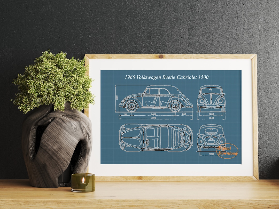 1966 Volkswagen Beetle Cabriolet 1500 Drawing Poster - Vintage Car ...