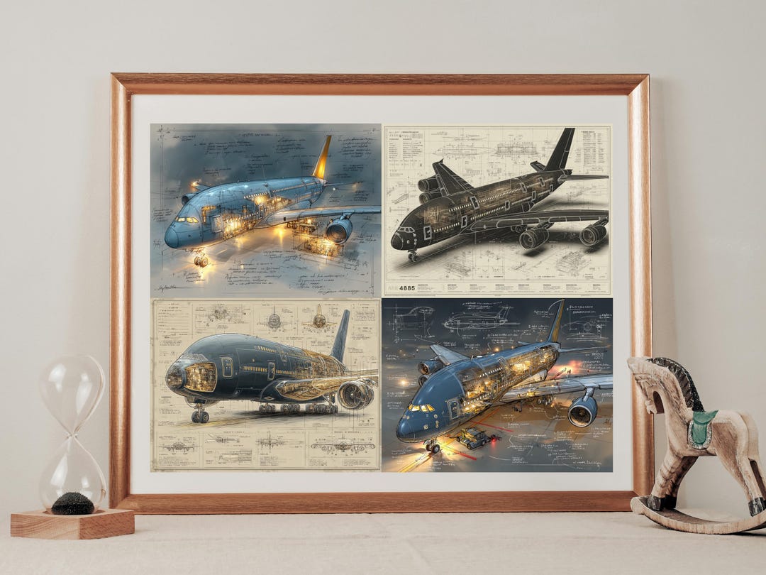 Modern Airbus A380 Blueprint Prints - Wall Decor Set - Etsy UK
