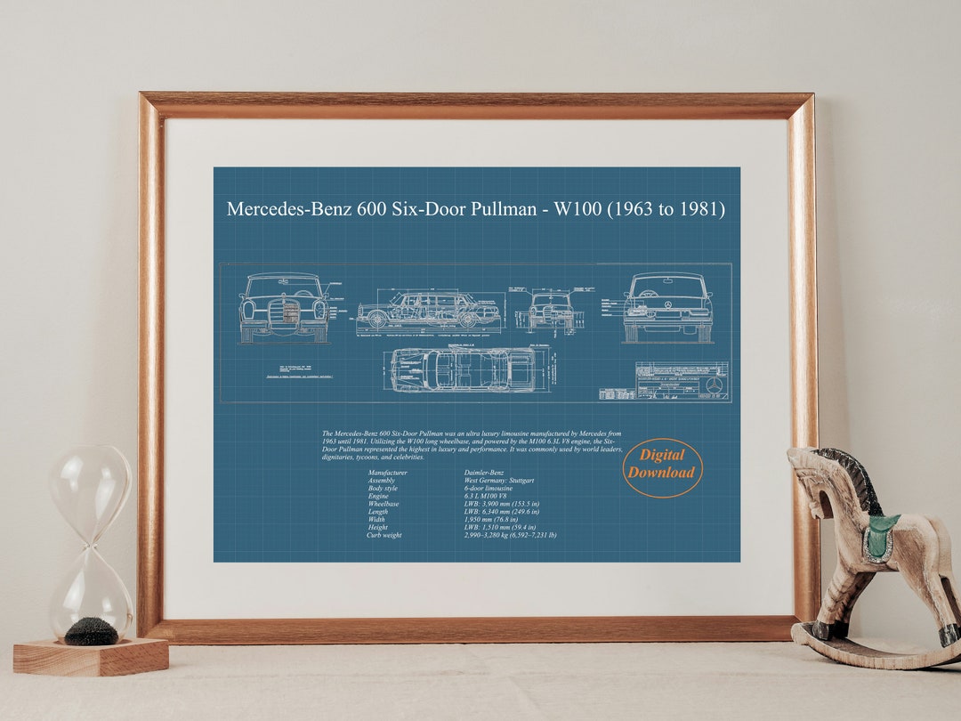 Vintage Blueprint Art: Mercedes-benz 600 Six-door Pullman - W100 - Etsy