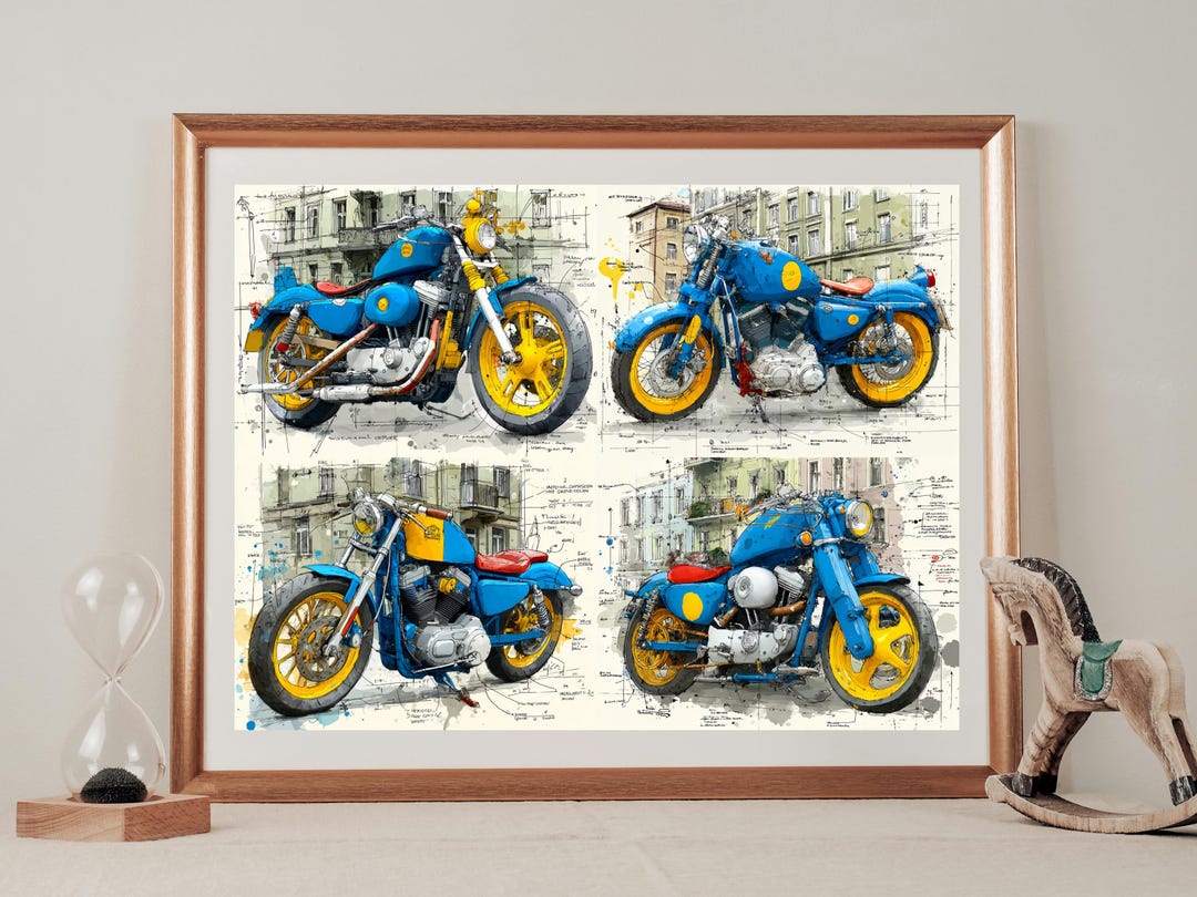 Vintage Style HARLEY DAVIDSON Motorcycle Design Blueprint Prints ...