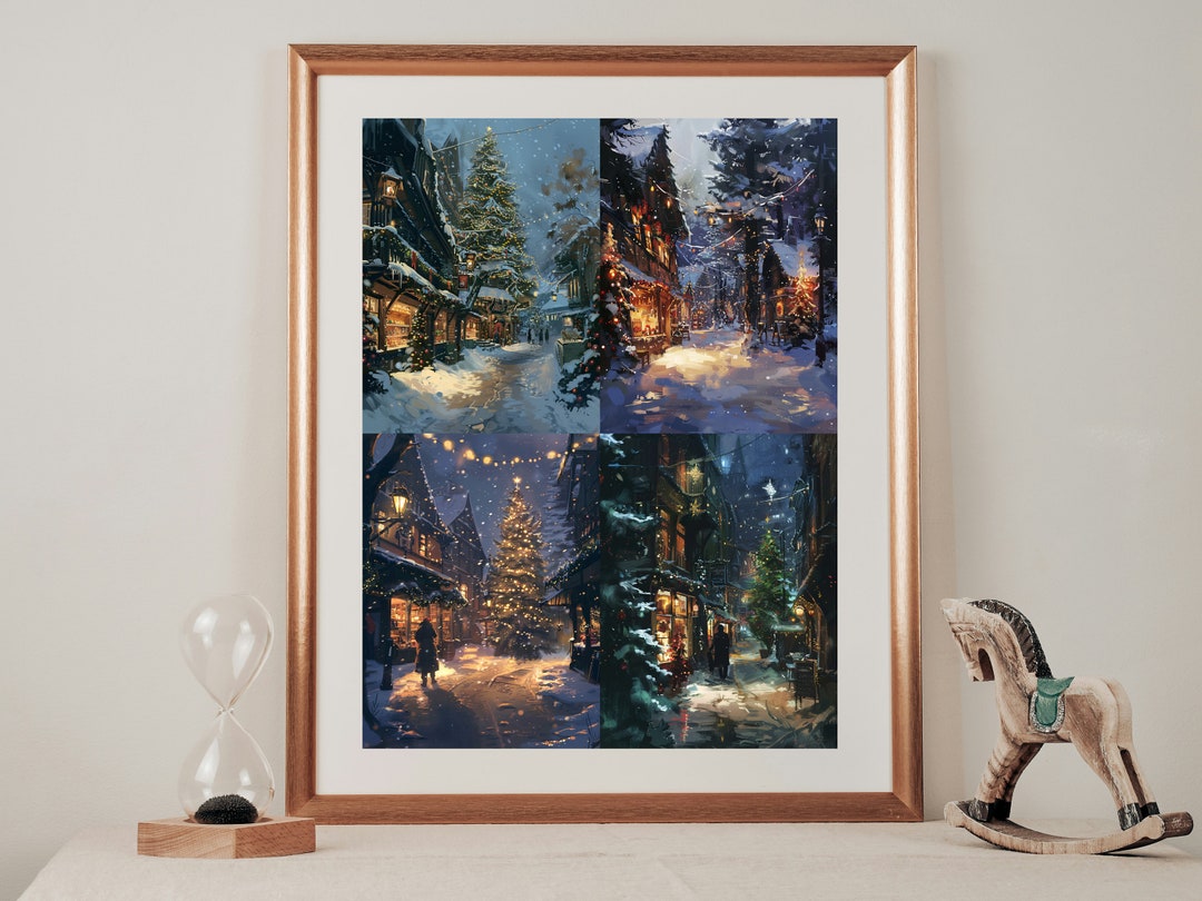 A Set of Four Christmas Village Posters - Etsy