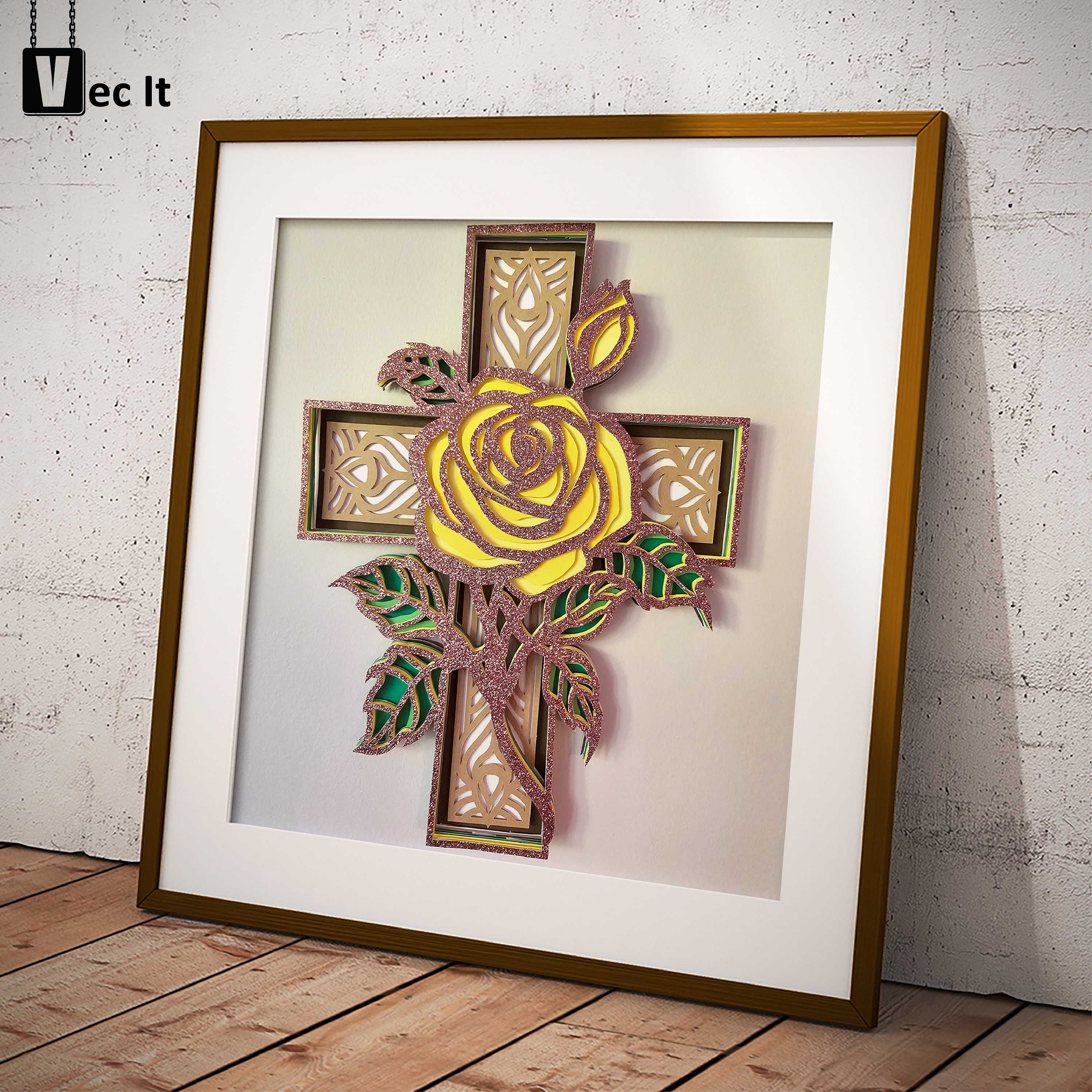 3D Rose on the Cross Svg Shadow Box Svg Layered Cardstock Svg for ...