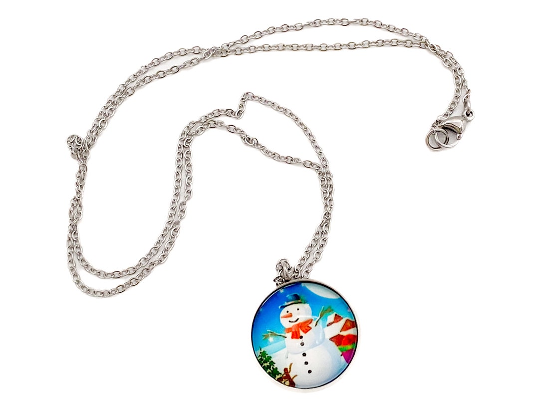 Snowman Necklace 20 Inch Stainless Steel Chain Frosty the Snowman ...