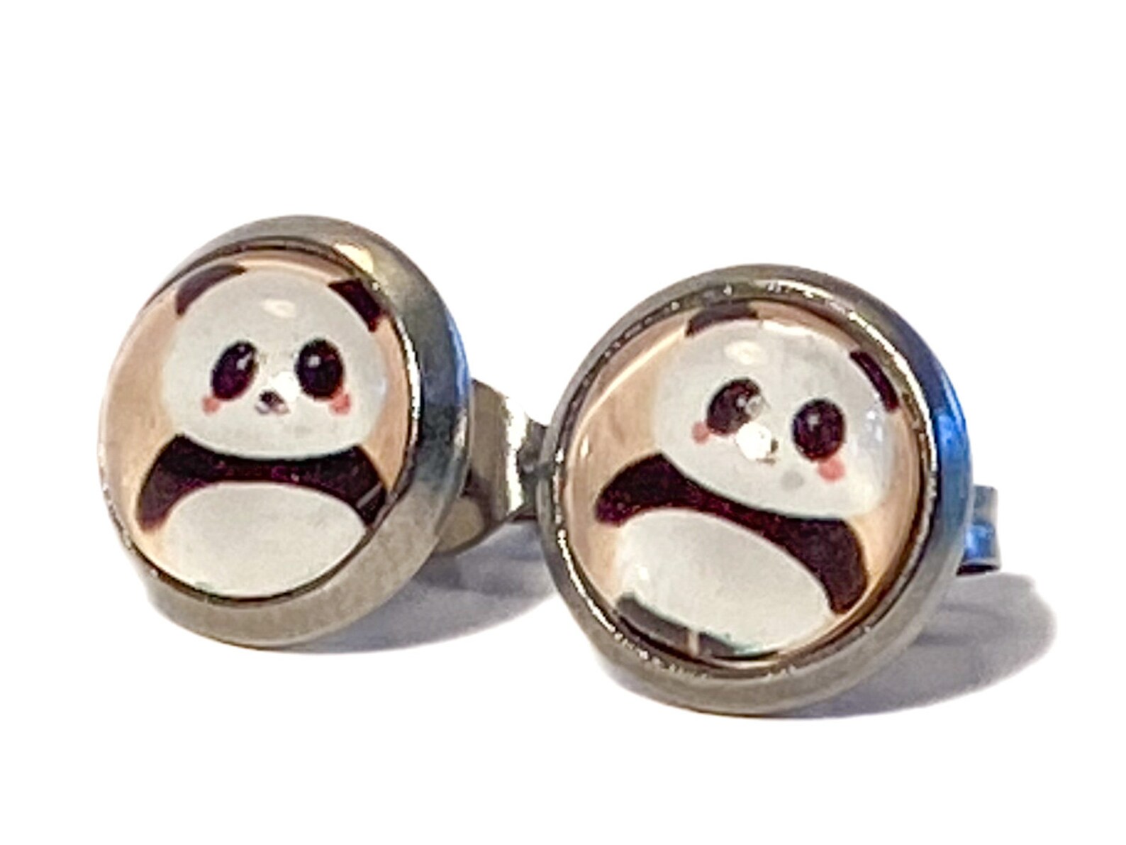 Cute Panda Stud Earrings Hypoallergenic Stainless Steel Silver Posts ...