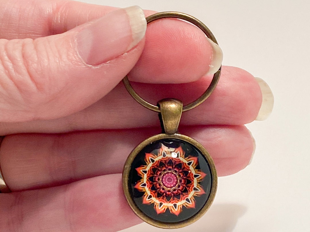 Ring of Fire Mandala Key Charm Antique Bronze Keychain Handmade Bookbag ...