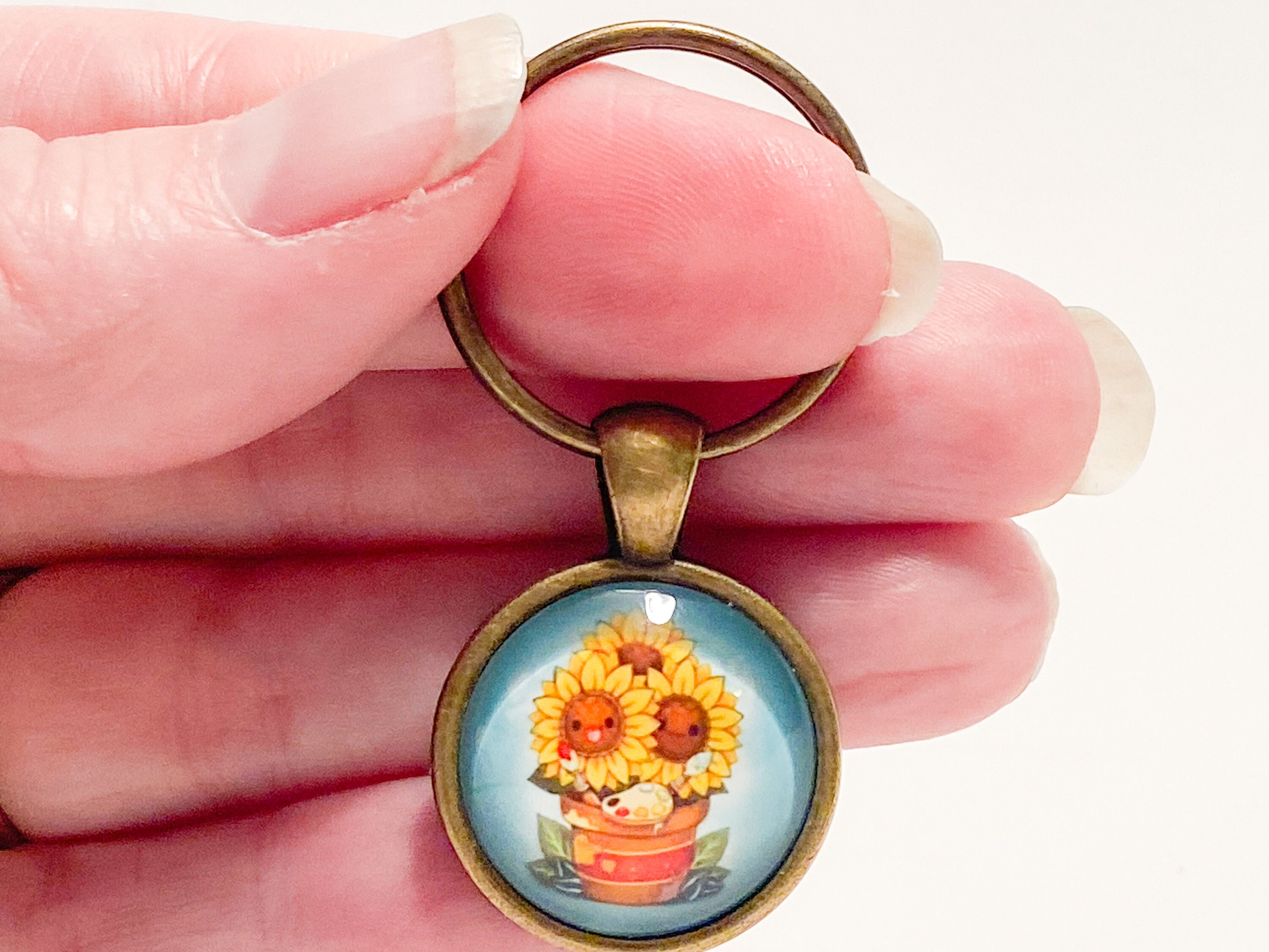Kawaii Sunflowers Key Charm Cute Handmade Antique Bronze Keychain ...